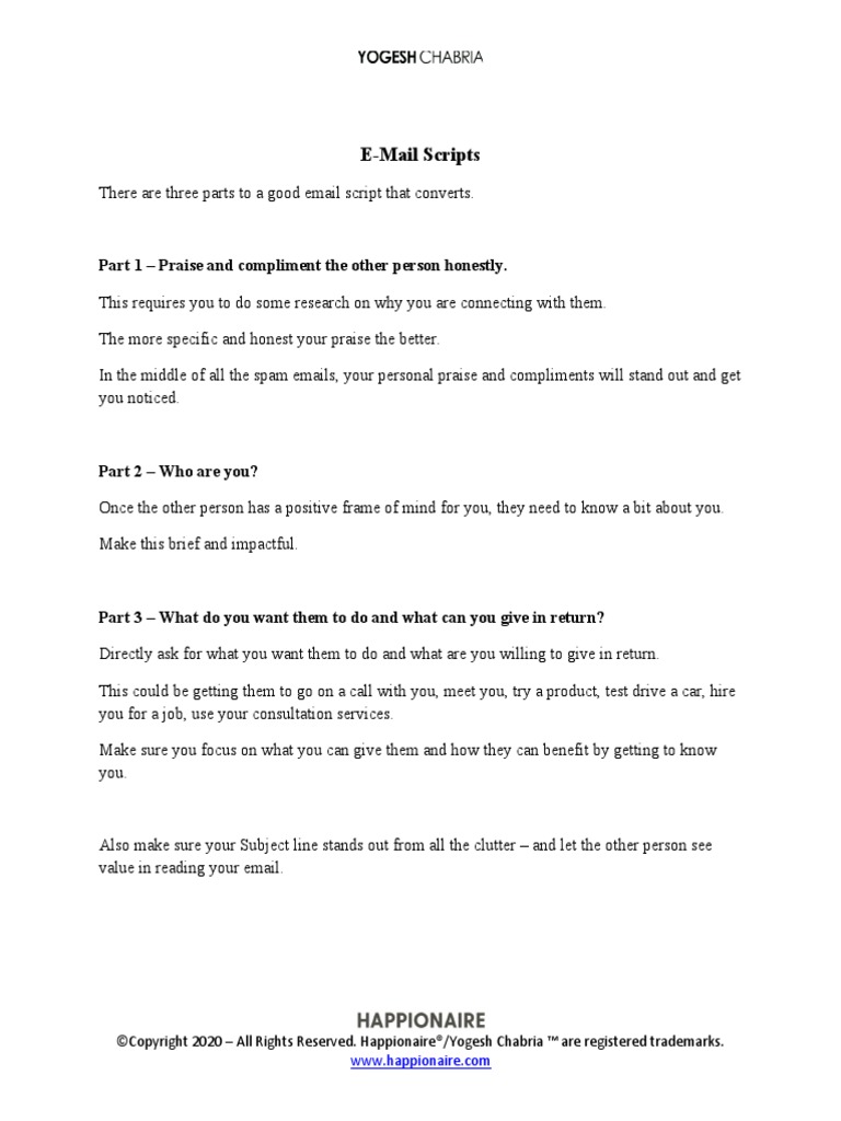 Email Scripts - Yogesh Chabria | PDF | Marketing | Business