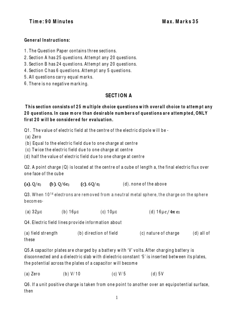 Physics Practice Paper - 1 Term-1 KV | PDF | Magnetic Field | Capacitor