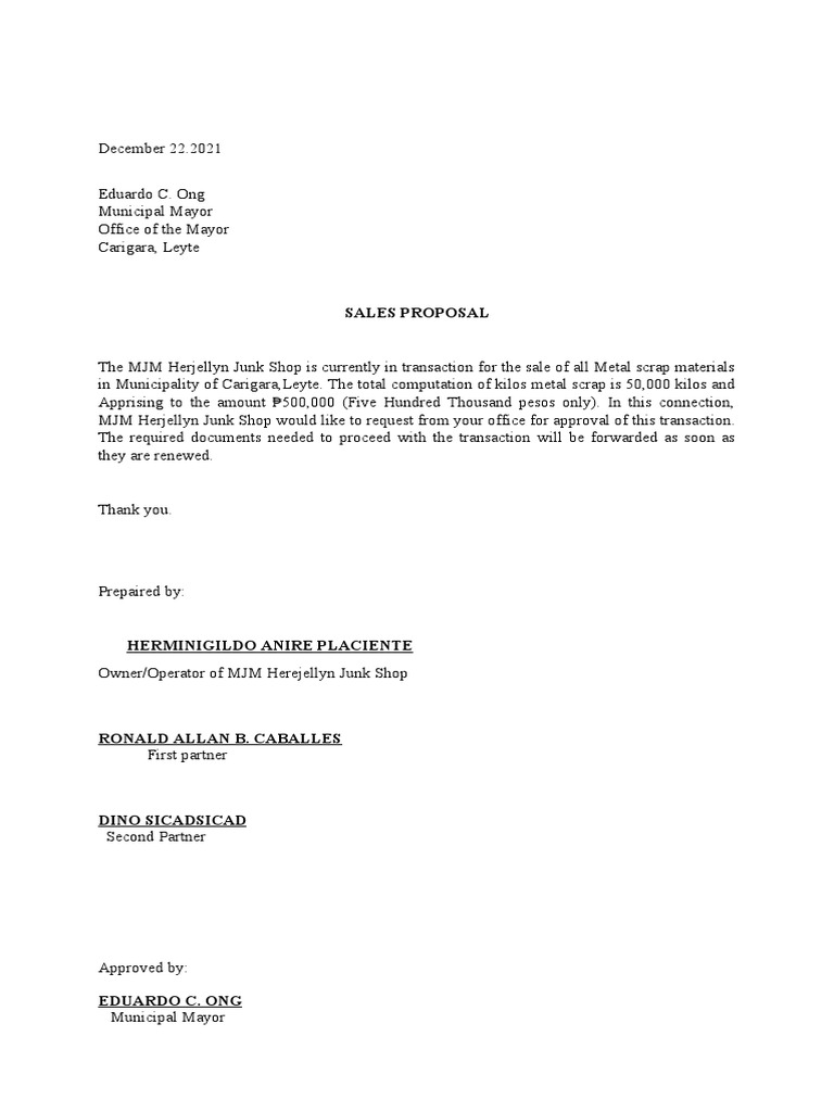 Sale Proposal (Scrap Materials) | PDF