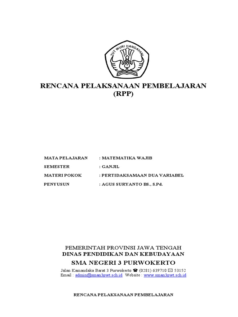 Rencana Pelaksanaan Pembelajaran (RPP) : Sma Negeri 3 Purwokerto | PDF ...
