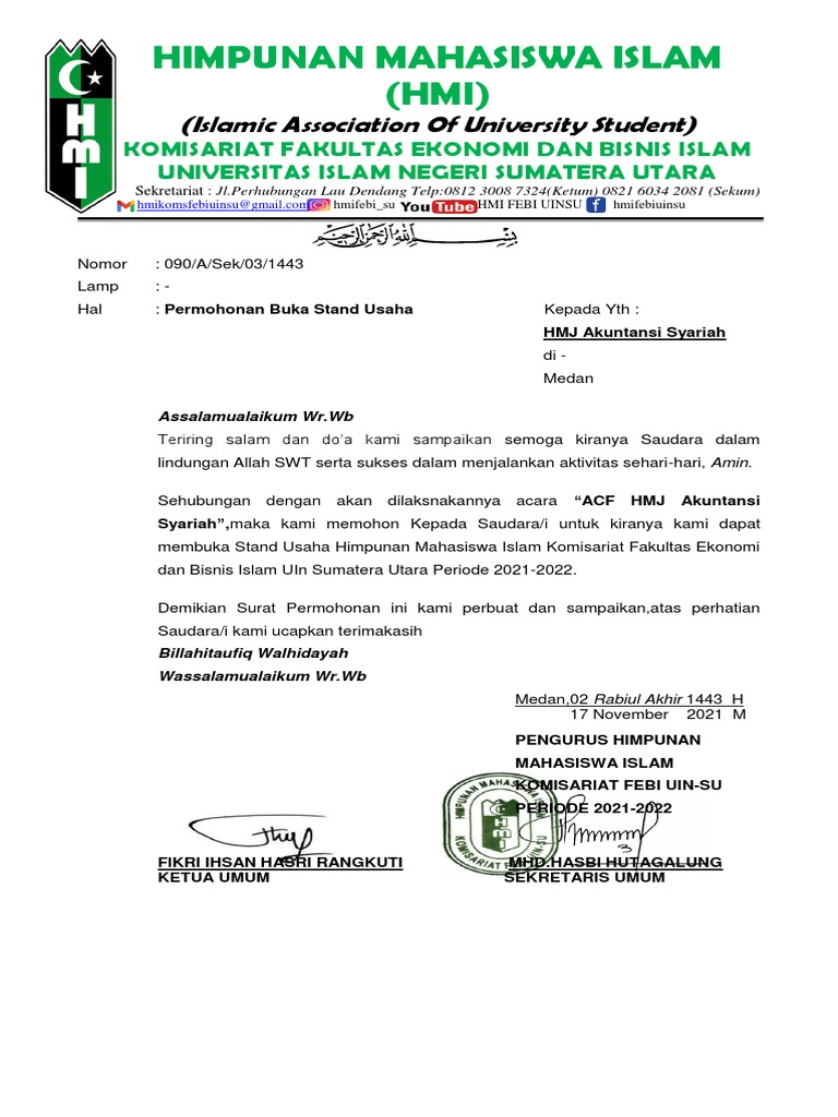 Contoh Permohonan Bidang Hmi | PDF