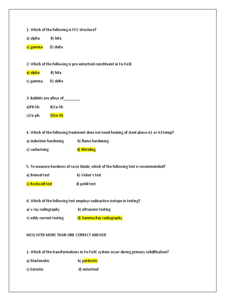 MCQ Metallurgy Question Paper | PDF | Steel | Iron