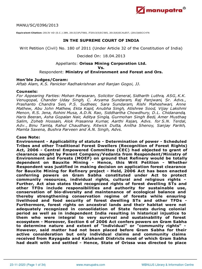 Orissa Mining Corporation LTD Vs Ministry of Envirs130357COM118865 | PDF | Environmental Impact ...