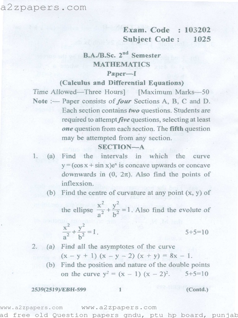 Exam. Code Subject Code:: One Question From Each Section. The Fifth ...