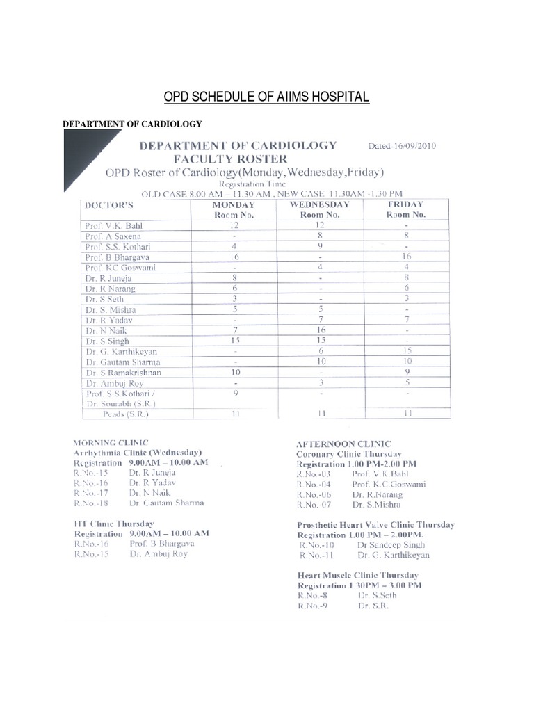 Opd Schedule Aiims Delhi Pdf Health Sciences Health Care