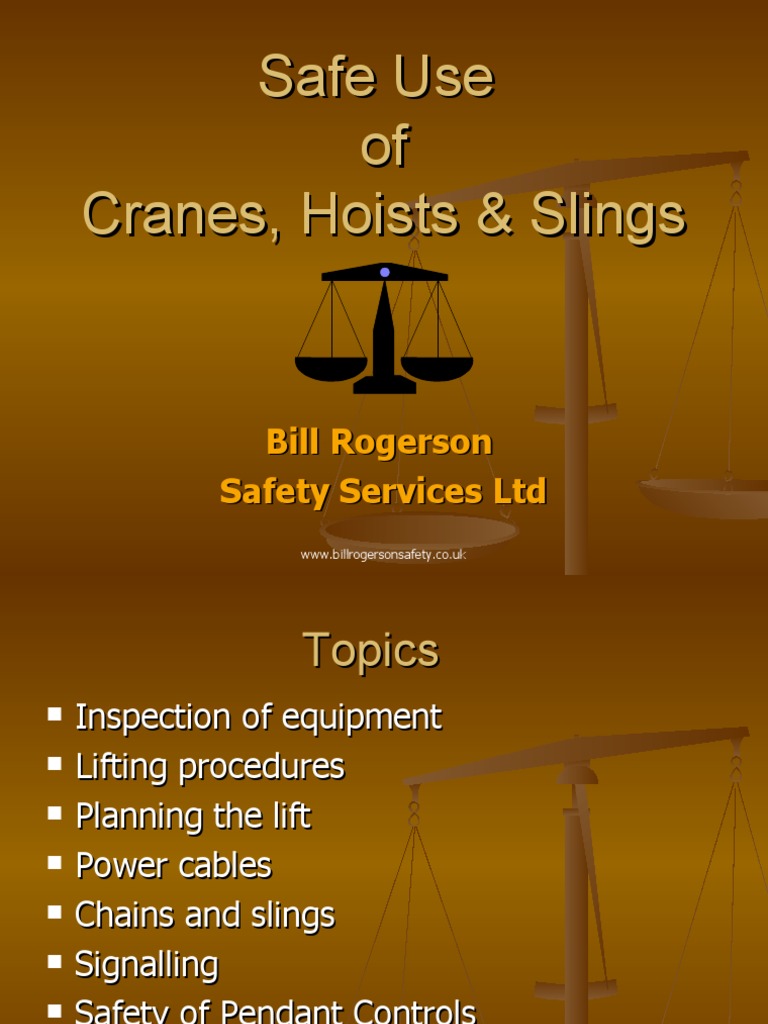 Safe Use of Cranes, Hoists & Slings | PDF | Crane (Machine) | Elevator