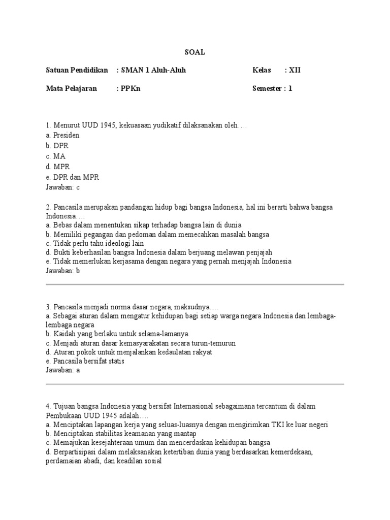 Soal PAS PPKN Kelas XII | PDF