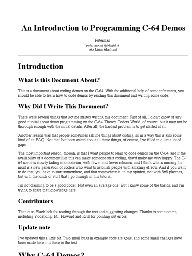 An Introduction To Programming C-64 Demos | PDF | Assembly Language | Bit