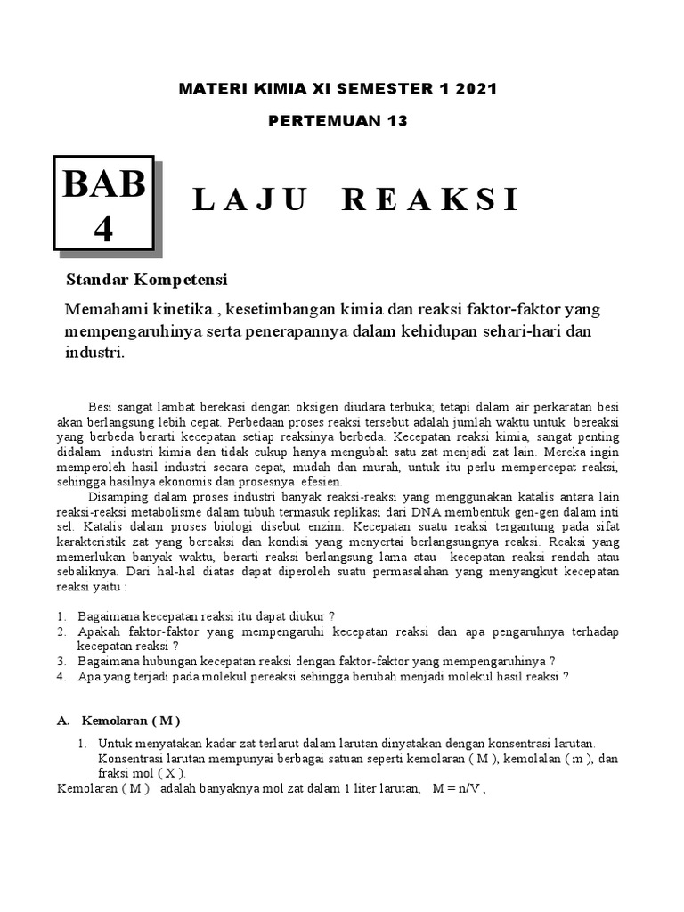 Laju Reaksi Tentang Konsentrasi Molaritas | PDF | Sains & Matematika