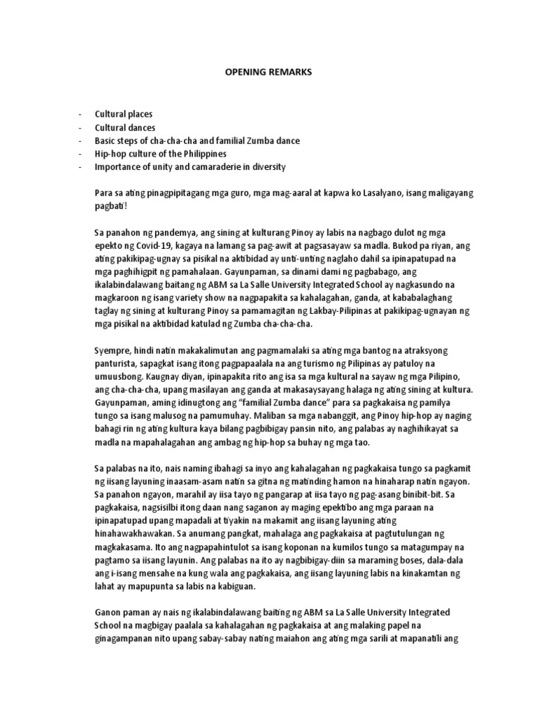 Variety Show Opening Remarks | PDF