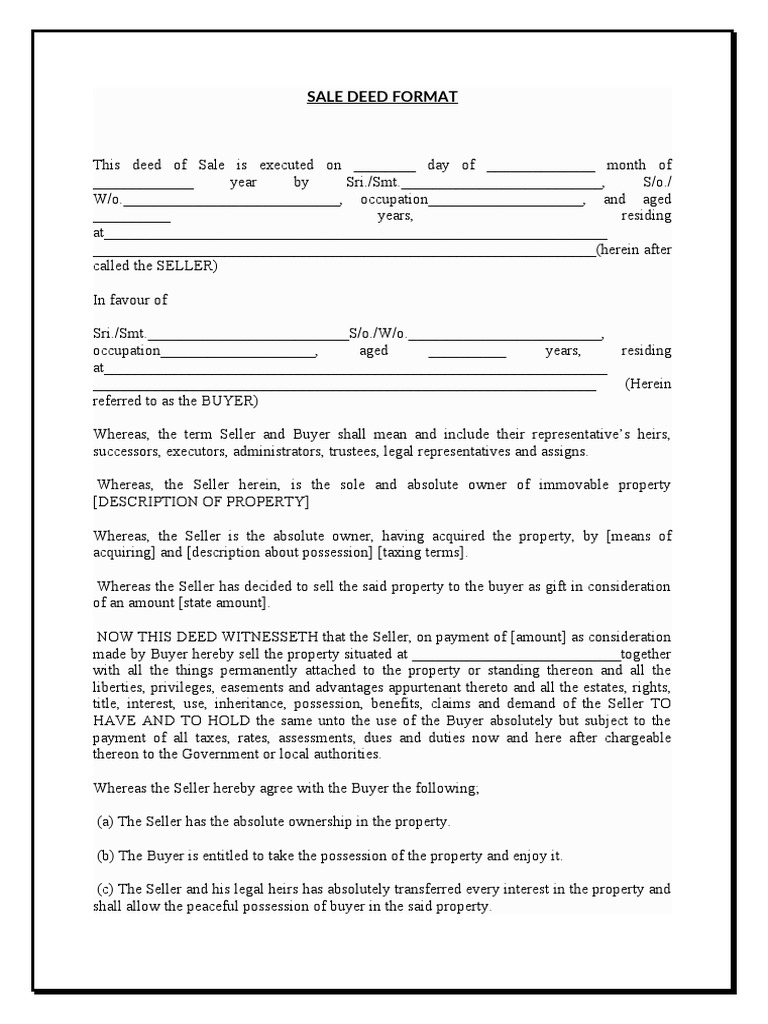 Sale Deed Format | PDF | Property | Sales
