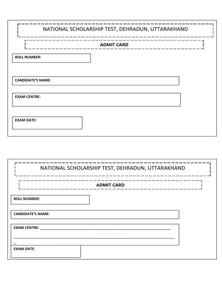 National Scholarship Test Admit Card | PDF