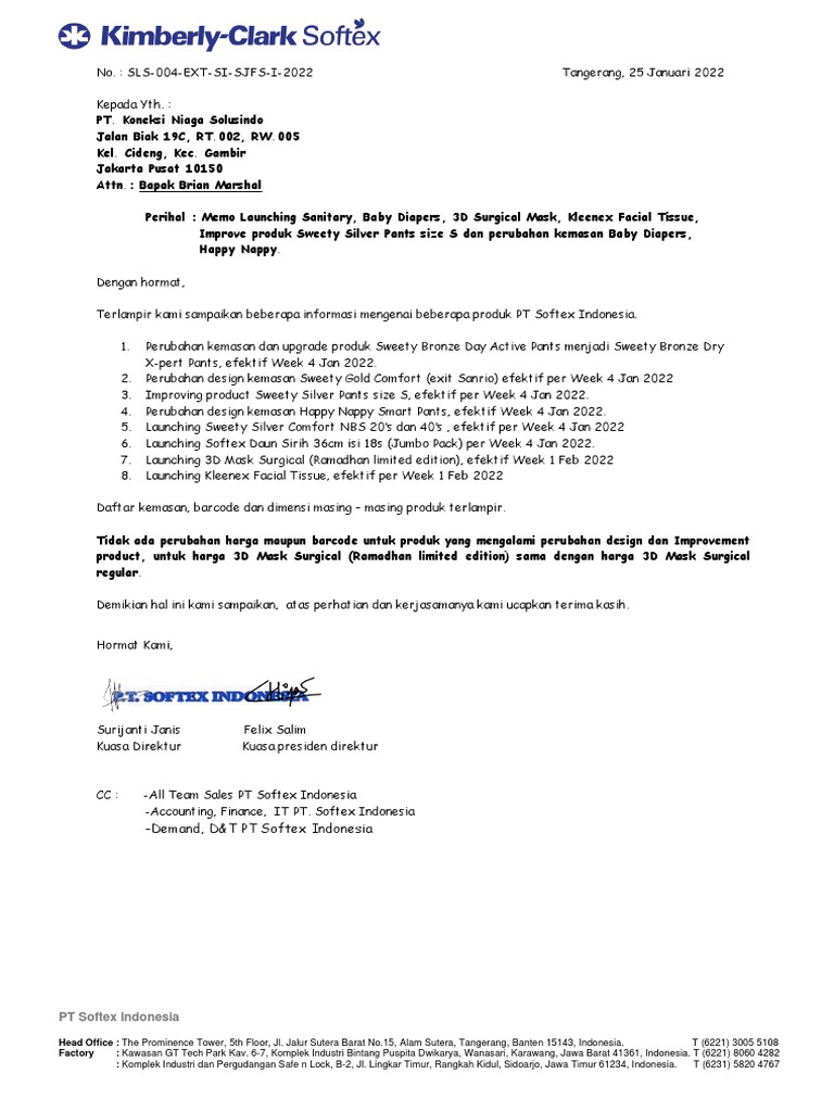 004-Memo Launching Dan Perubahan Kemasan Beberapa Produk PT. Softex Indonesia - SIRCLO | PDF