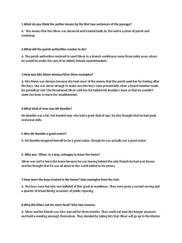 Oliver Twist: Chapter 1 Q&A Guide | PDF