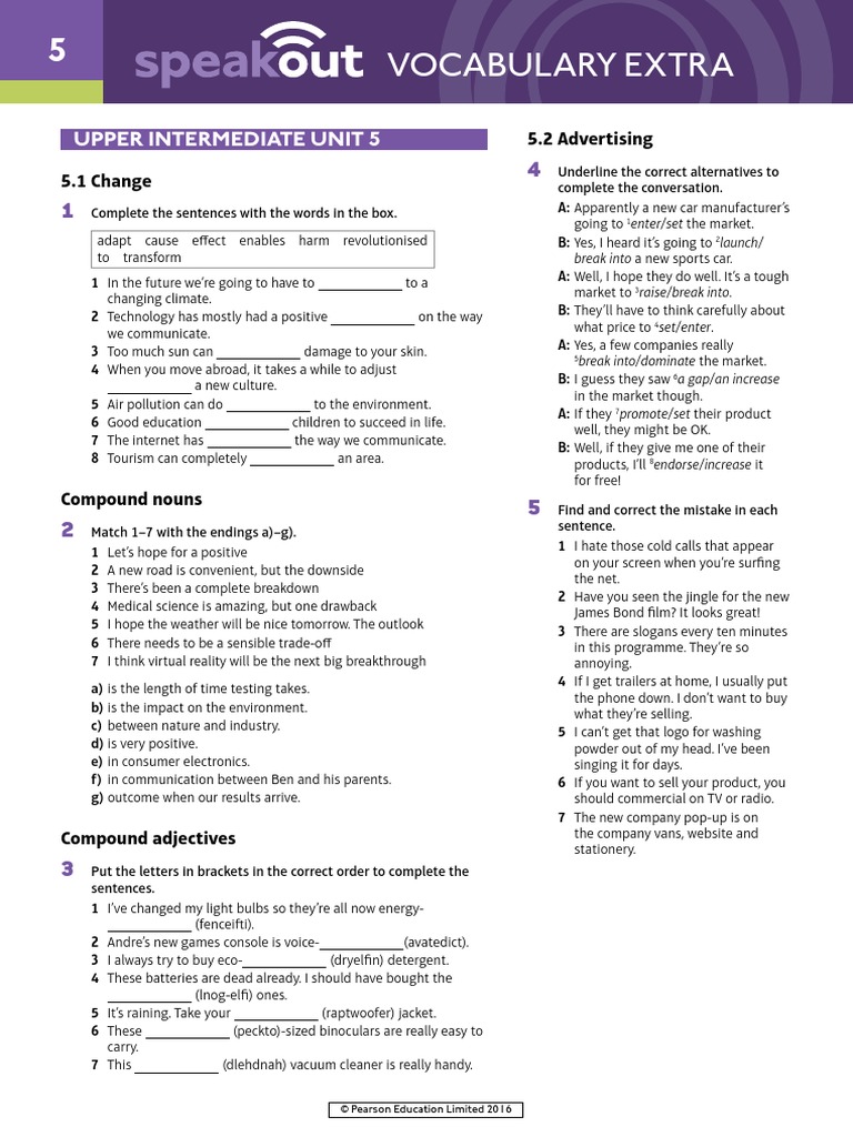 Vocabulary Extra: Upper Intermediate Unit 5 | PDF | Crossword
