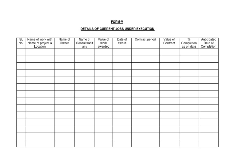 Form-V Details of Current Jobs Under Execution | PDF