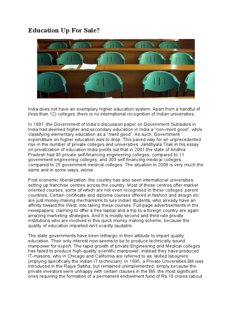 Education Up For Sale | PDF | College | University