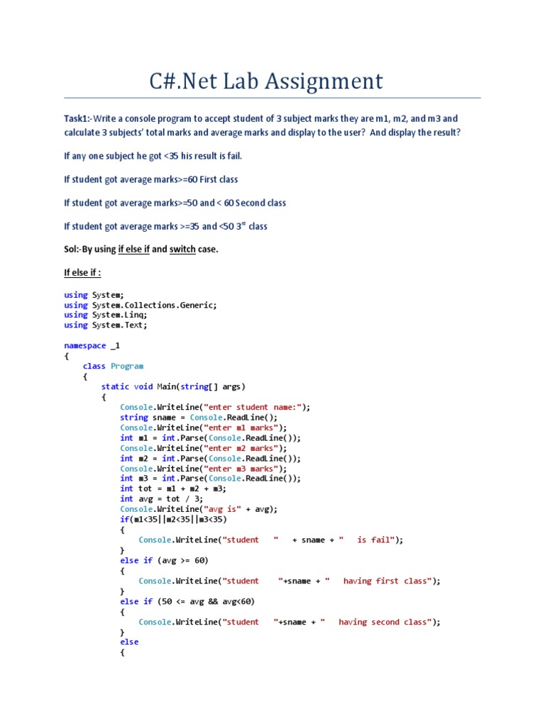 10 Assignment Lab Programs With Answers In C Pdf C Sharp Programming Language Namespace