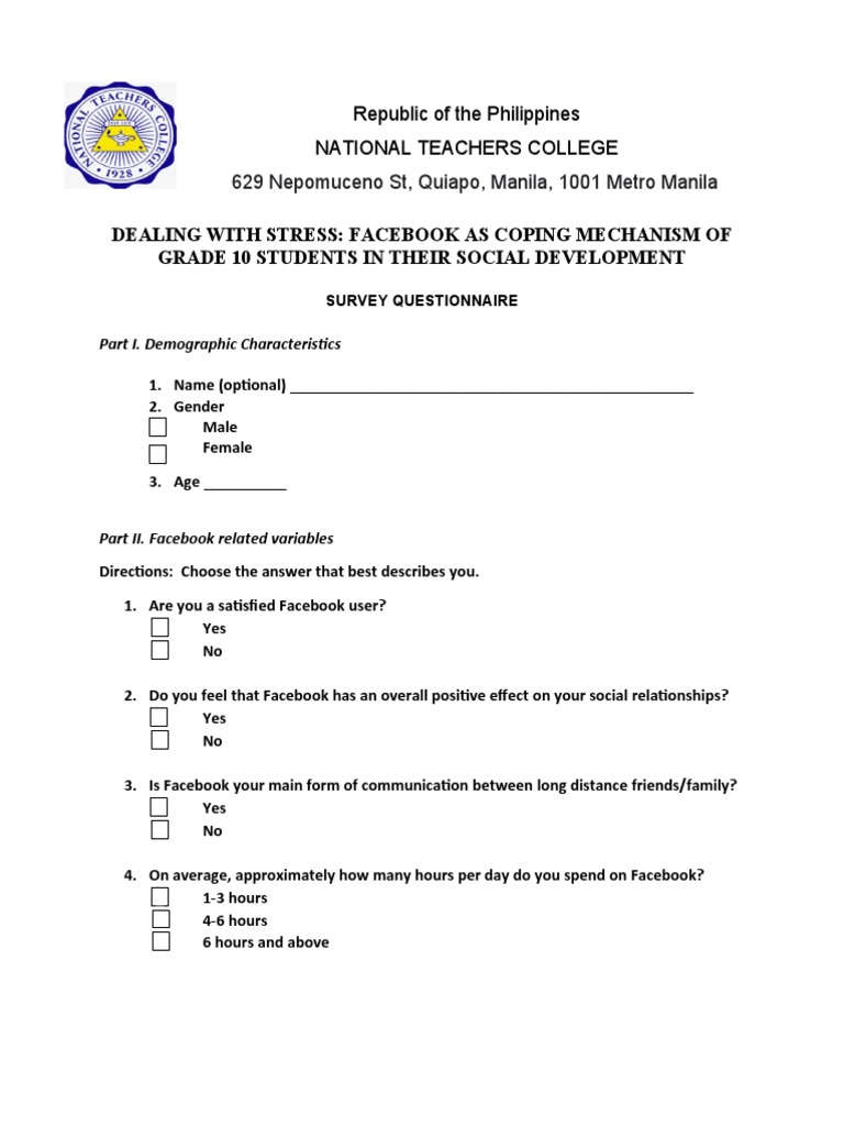 Survey Questionnaire | PDF | Facebook | Social Networking Service