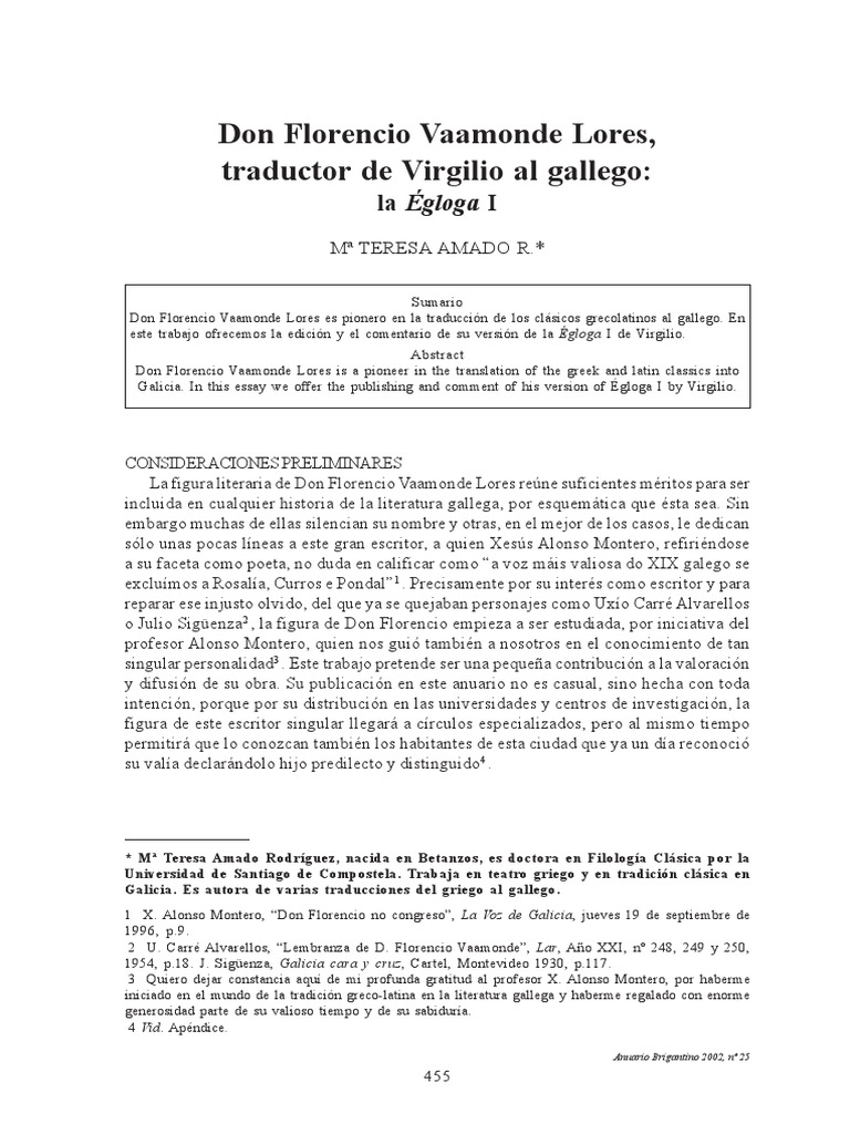 Don Florencio Vaamonde Lores, Traductor de Virgilio Al Gallego | PDF ...