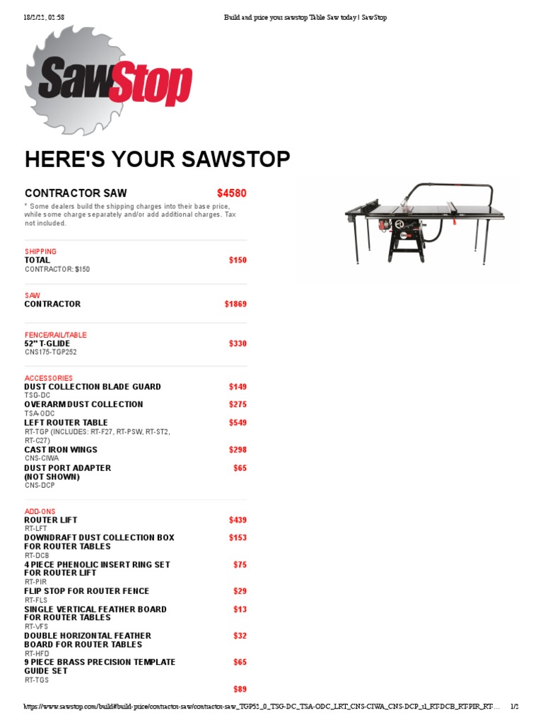 Here'S Your Sawstop: Contractor Saw | PDF