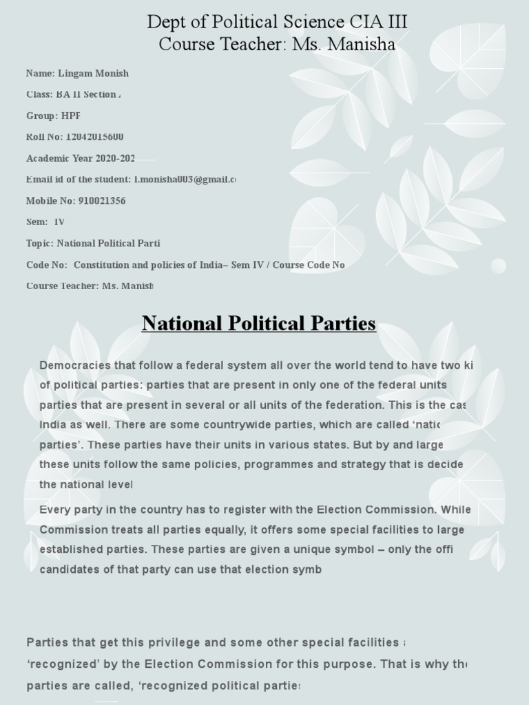 Assignment - National Political Parties | PDF | Indian National ...
