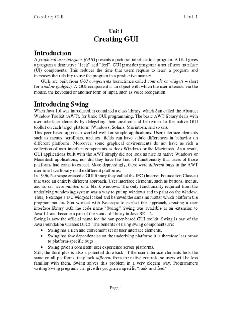 Unit 1 - Creating GUI | Download Free PDF | Graphical User Interfaces | Menu (Computing)