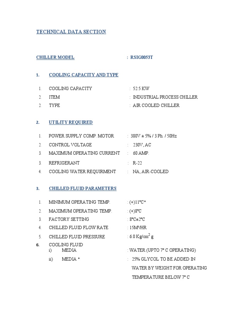 Industrial Air-Cooled Chiller Specs | PDF | Technology & Engineering