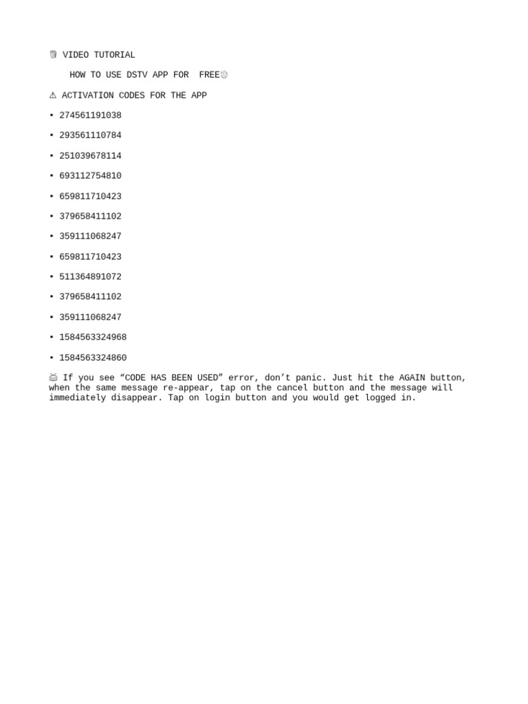 DSTV Mod Activation Codes | PDF