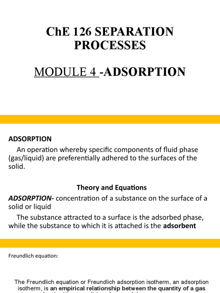 Che 126 Separation Processes: Module 4 - Adsorption | PDF | Adsorption | Gases
