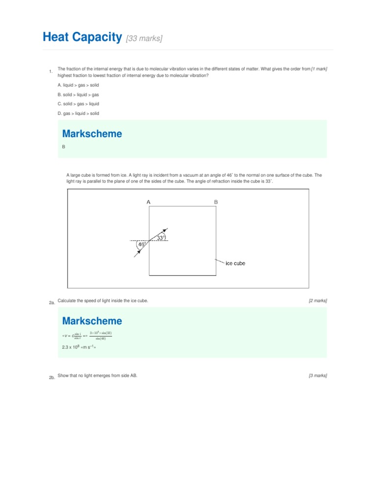 Heat Capacity: Markscheme | PDF | Temperature | Heat