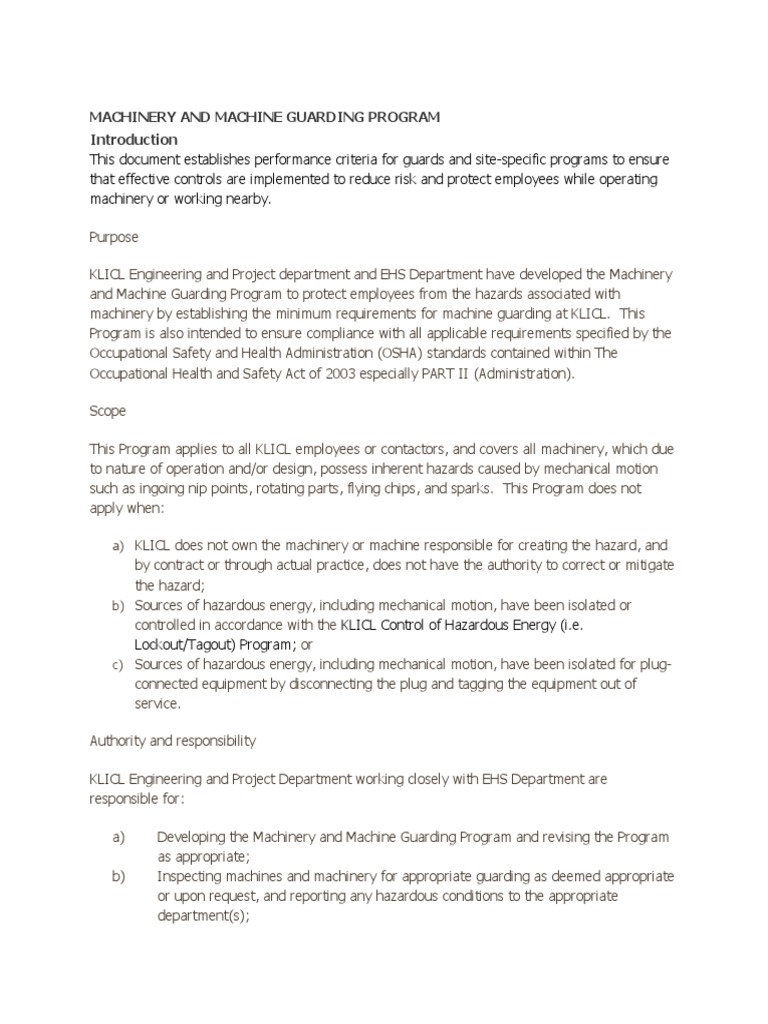 Machinery and Machine Guarding Program | PDF | Mechanical Engineering ...