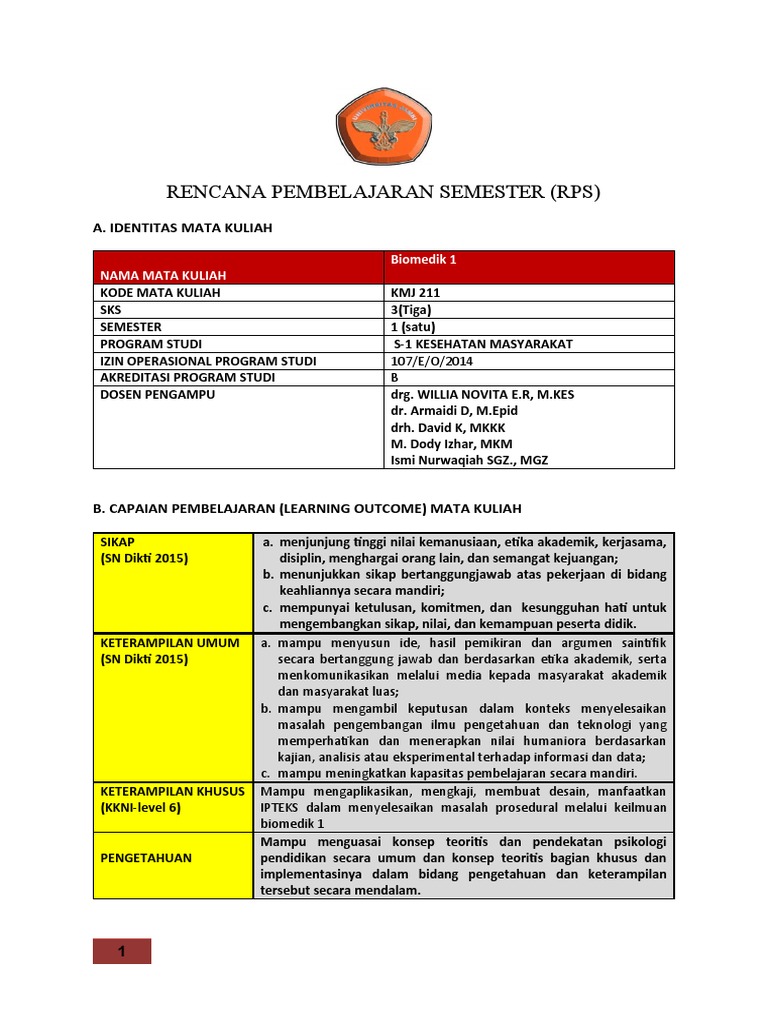 RPS Biomedik 1 2021 | PDF | Pengembangan Diri | Sains & Matematika