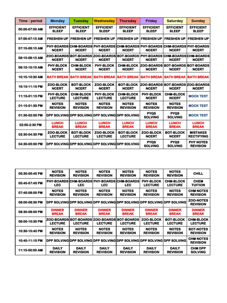 Time / Period Monday Tuesday Wednesday Thursday Friday Saturday Sunday ...