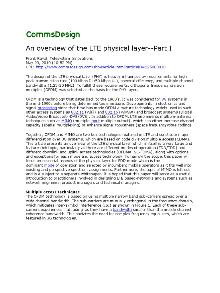 An Overview of The LTE Physical Layer - Part I | PDF