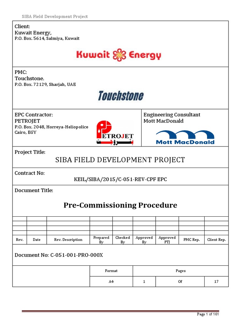 Pre Commissioning Procedure | PDF | Safety | Specification (Technical ...
