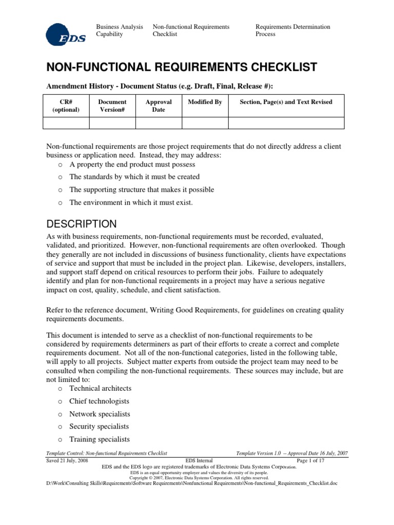 Non-Functional Requirements Checklist | PDF | Backup | Databases