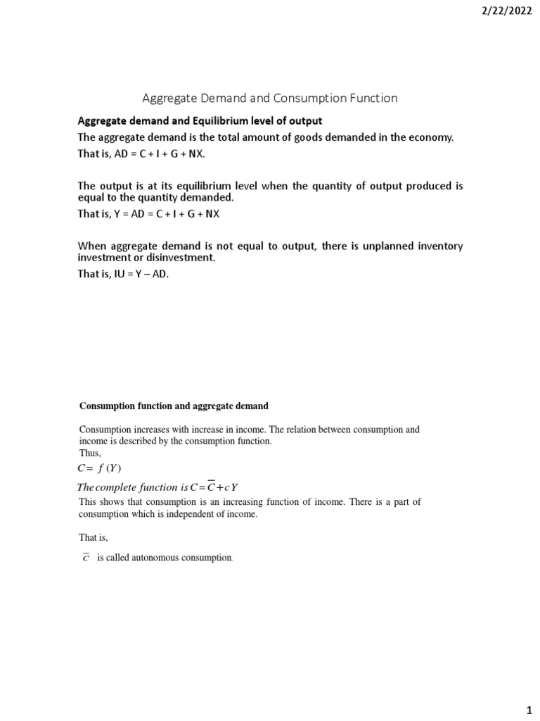 Aggregate Demand and Consumption Function | PDF | Fiscal Multiplier ...