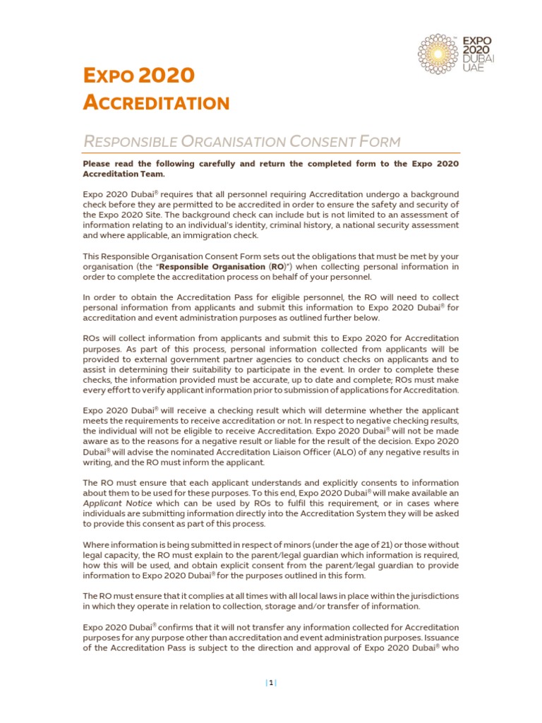01 - Expo 2020 Dubai - Organisational Consent Form | PDF | Consent ...