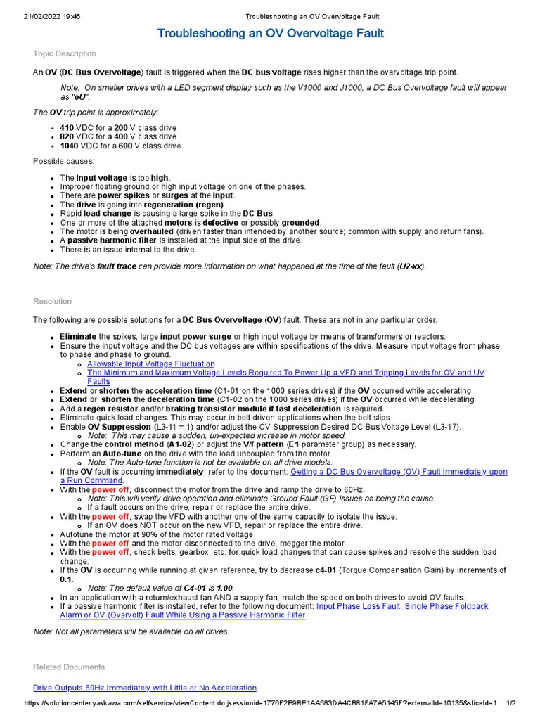 Troubleshooting An OV Overvoltage Fault | PDF | Electrical Components ...