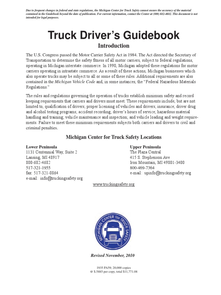 Michigan Truck Safety Guidebook | PDF | Truck | Truck Driver