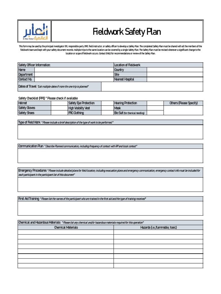 Fieldwork Safety Plan | PDF | Emergency Management | Personal ...