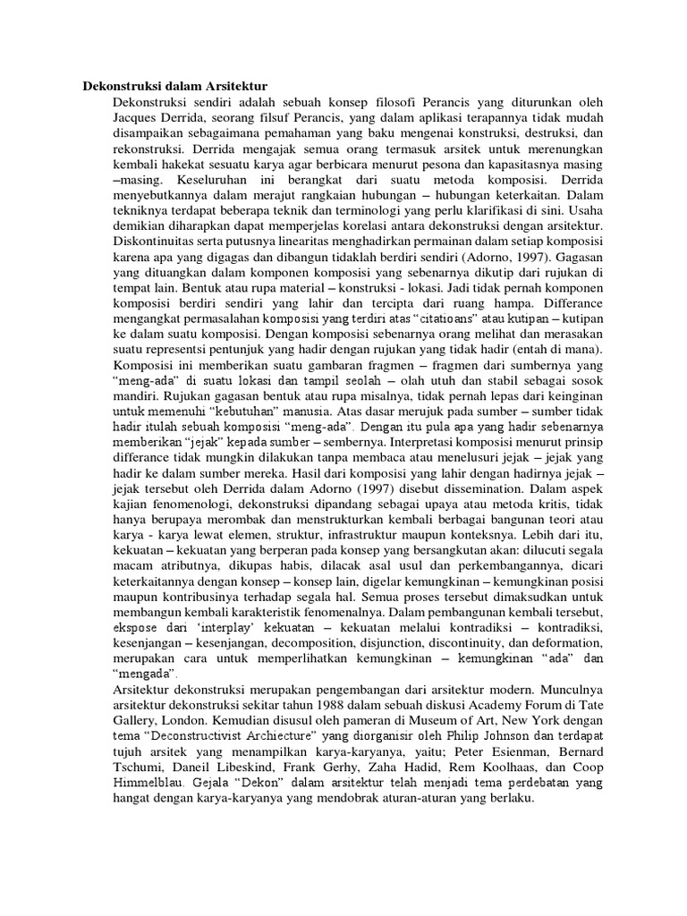 Dekonstruksi Dalam Arsitektur | PDF Dekonstruksi Dalam Arsitektur | PDF