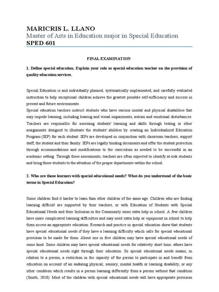 Final Examination - Introduction To Special Education - Online | PDF ...