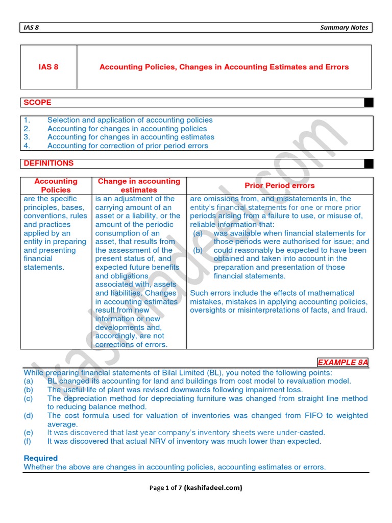 Ias 8 Accounting Policies, Changes in Accounting Estimates and Errors ...
