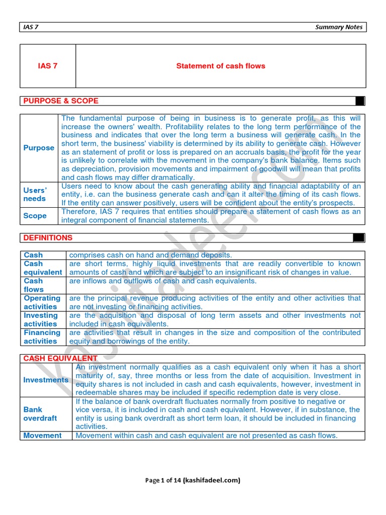 Ias 7 Statement of Cash Flows: Purpose | PDF | Cash Flow Statement ...