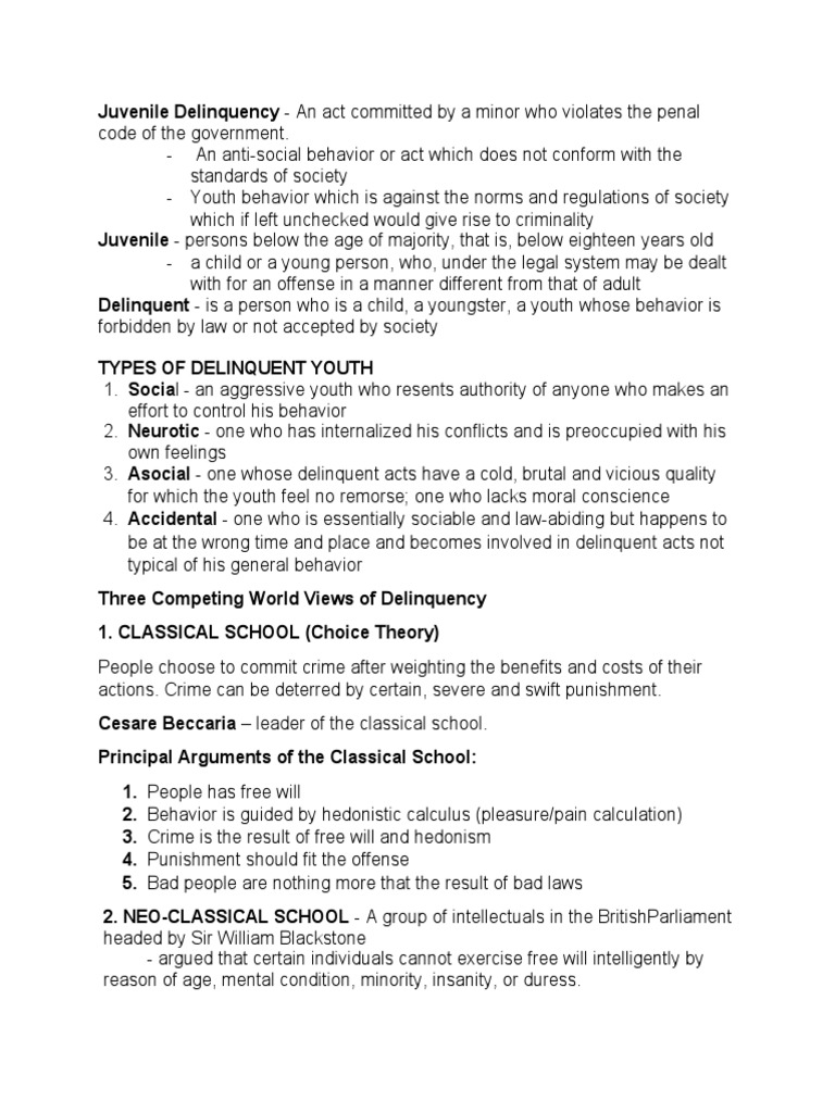 Juvenile Delinquency NOTES | PDF | Juvenile Delinquency | Crime & Violence
