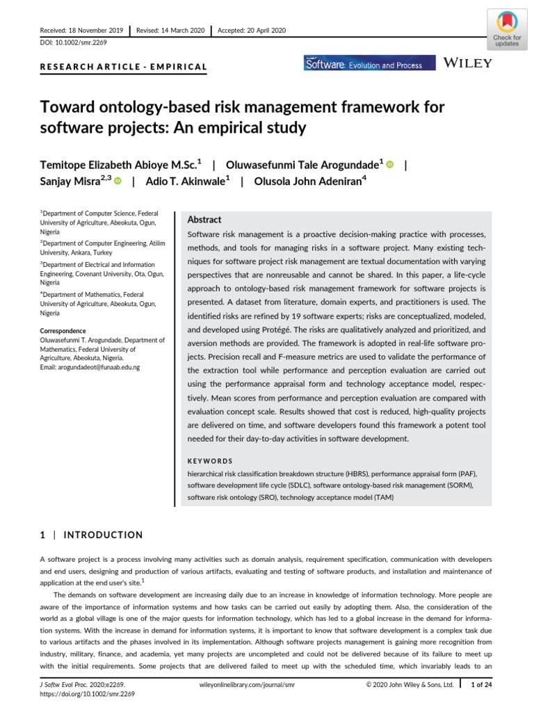 Toward Ontology-Based Risk Management Framework For Software Projects ...