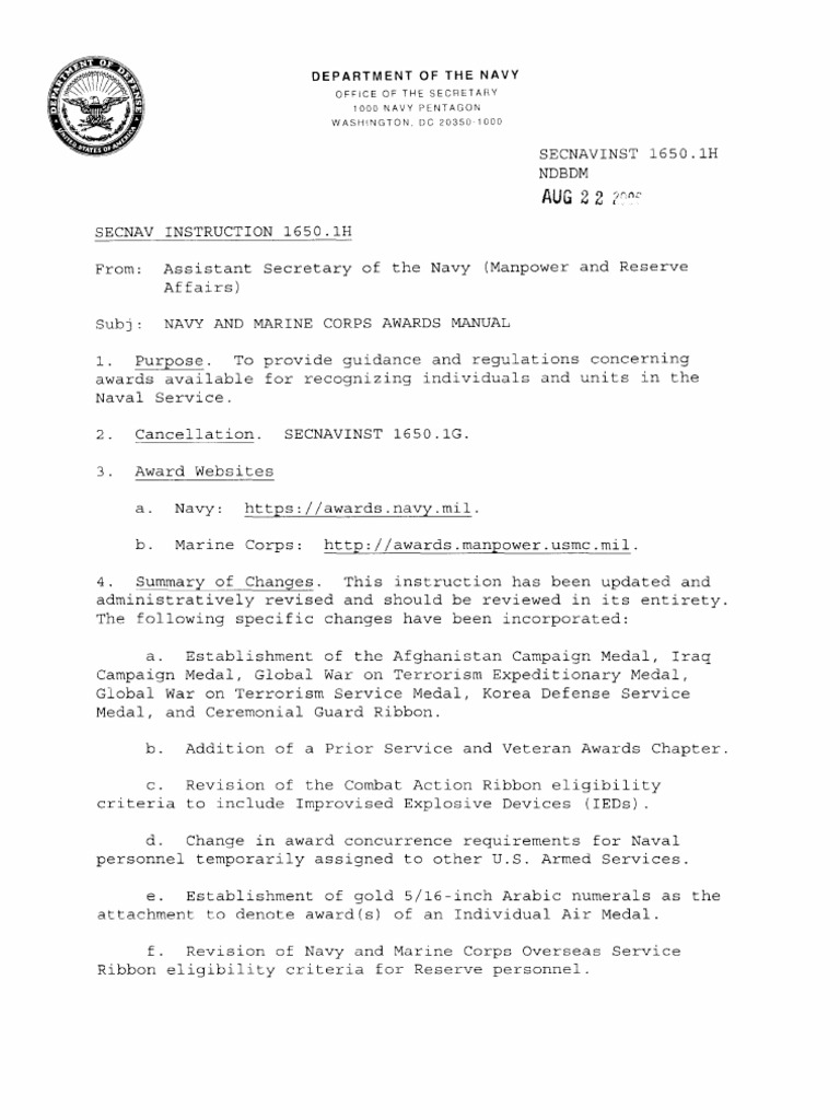 BUPERS INST 1650. - Navy and Marines Award Manual | PDF | United States ...
