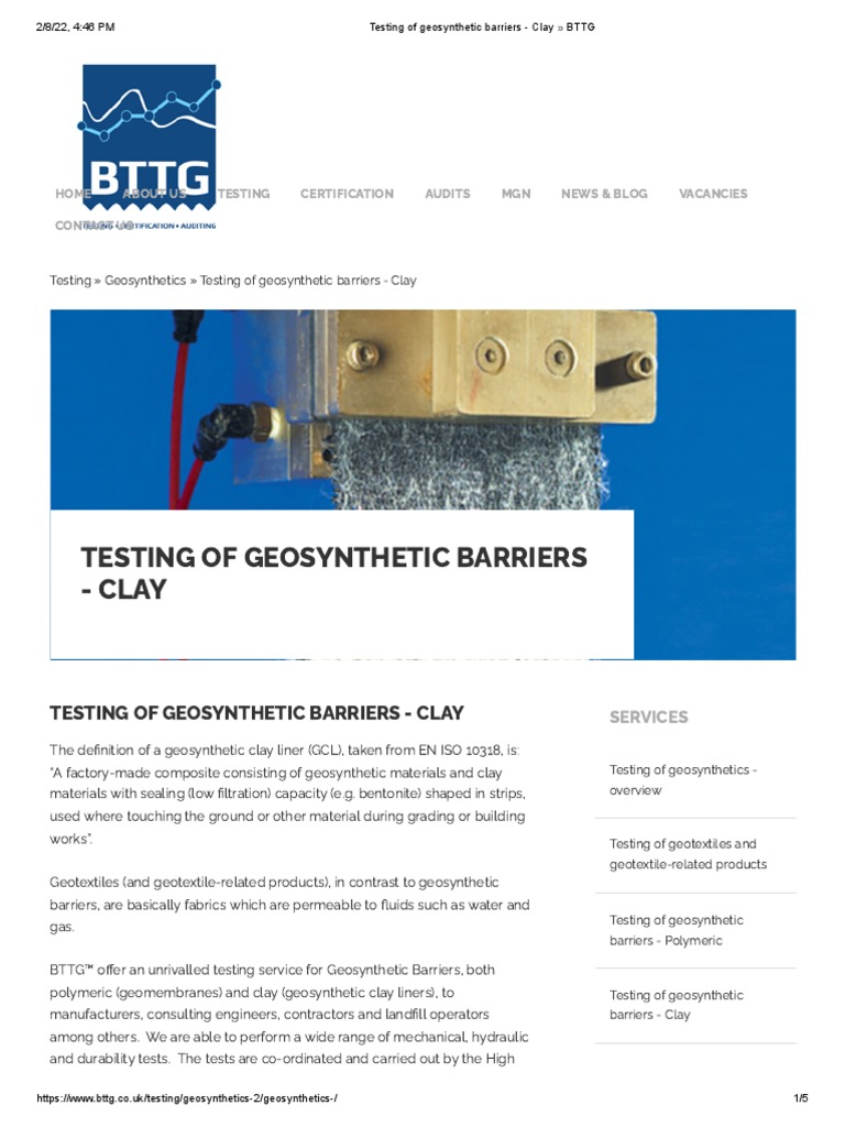 Testing of Geosynthetic Barriers - Clay BTTG | PDF | Materials | Chemistry